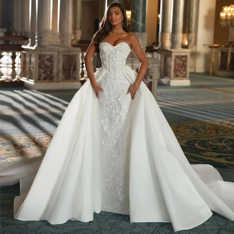 Customized Romantic Sweetheart Mermaid Wedding Dress Detachable Train ...